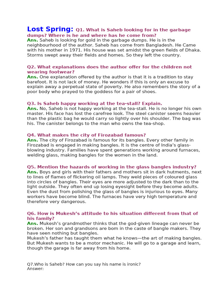 Lost Spring Lesson Class 12 TH | PDF