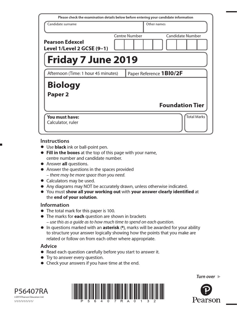 June 2019 QP - Paper 2 (F) Edexcel Biology GCSE | PDF | Hormone | Leaf
