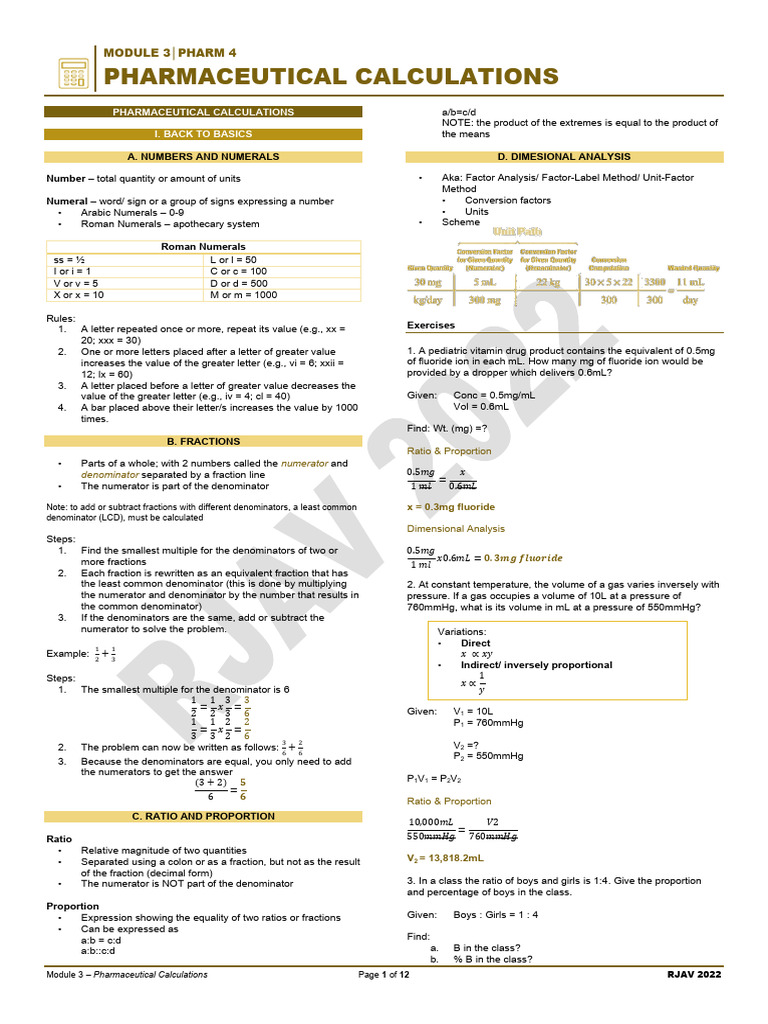 3.1 Pharmaceutical Calculation | PDF | International System Of Units | Ounce