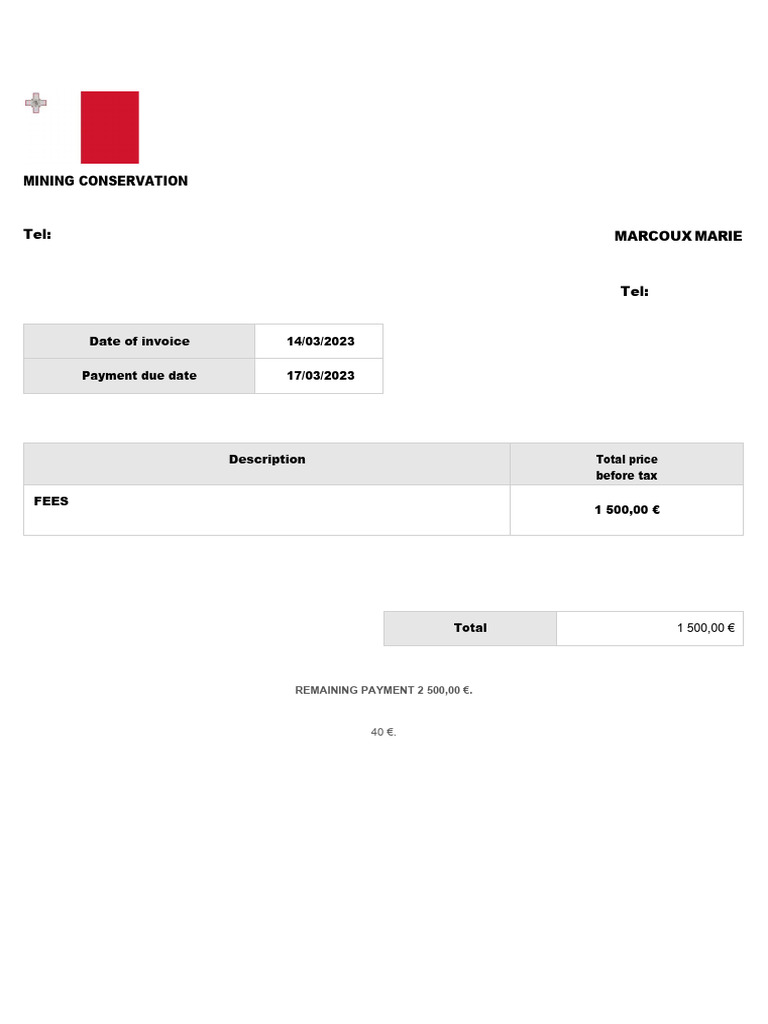 Invoice for Mining Fees - IBANICO Bank | PDF