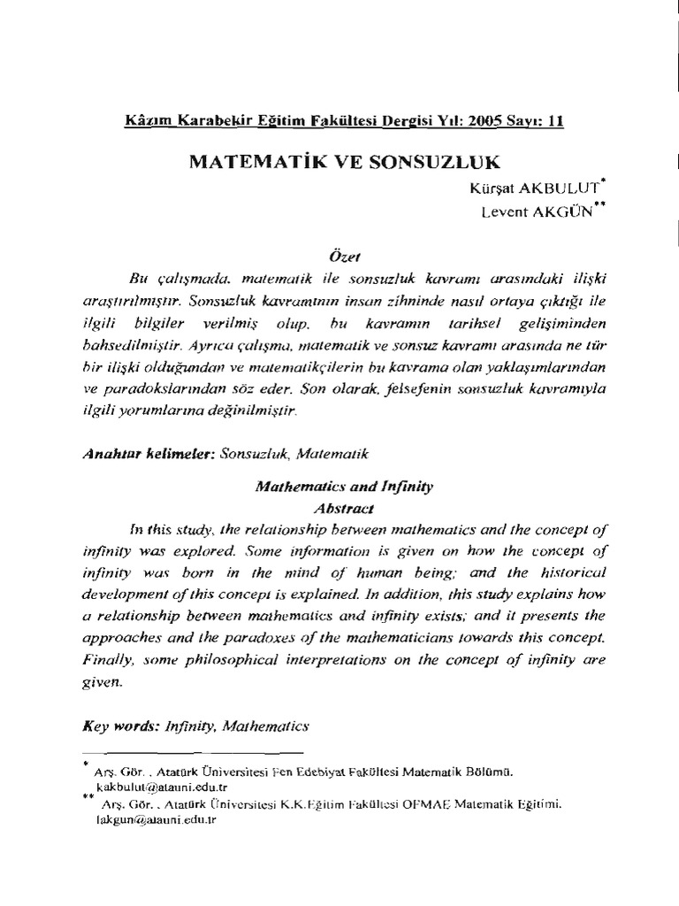 Matemat - K Ve Sonsuzluk (#37105) - 31447 | PDF