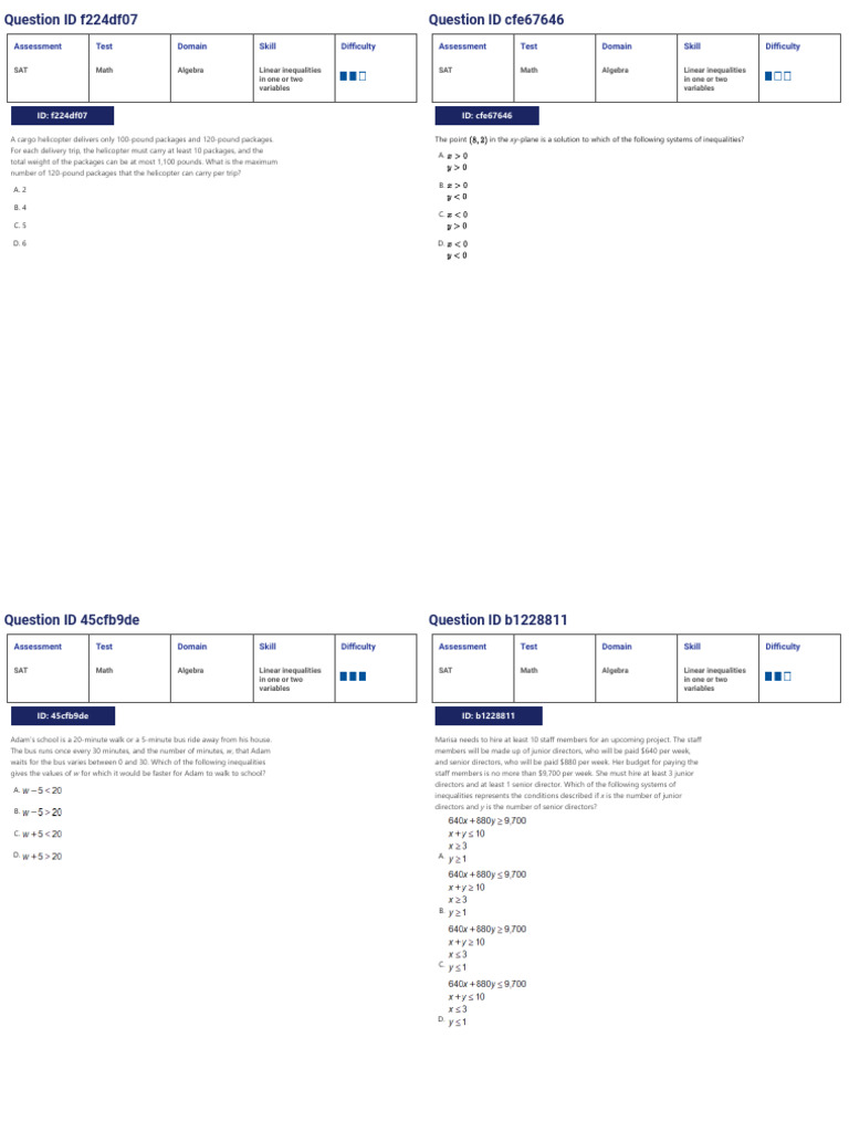 SAT Linear Inequalities Practice Questions | PDF | Sat | Volt