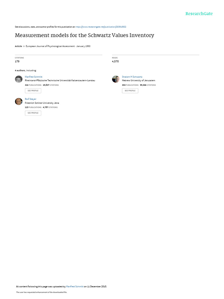 Measurement Models For The Schwartz Values Inventory: European Journal ...