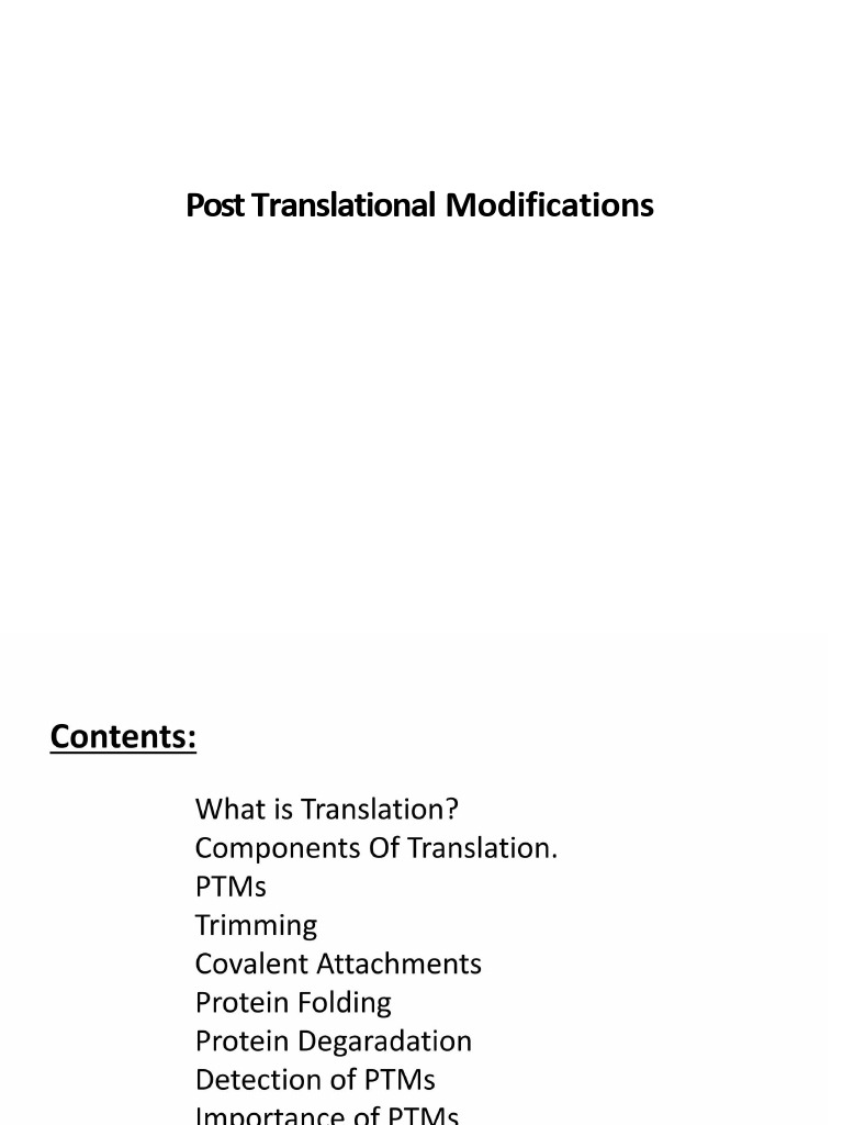 Overview of Post Translational Modifications | PDF | Translation ...