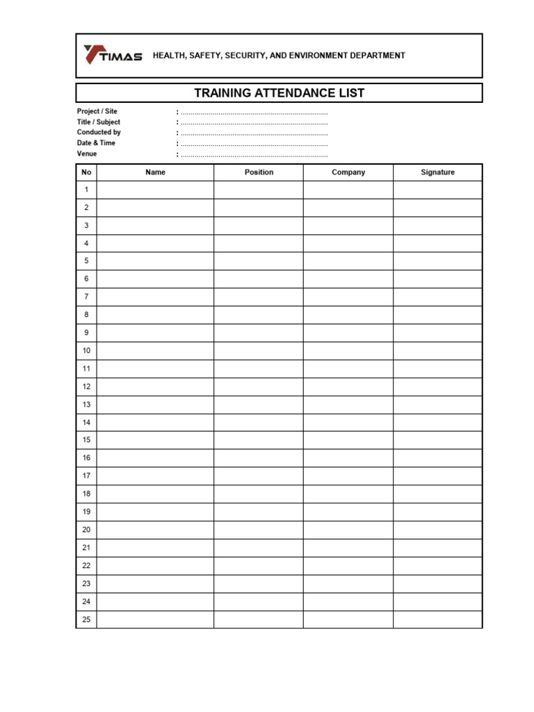 Attendance List Form - Training | PDF