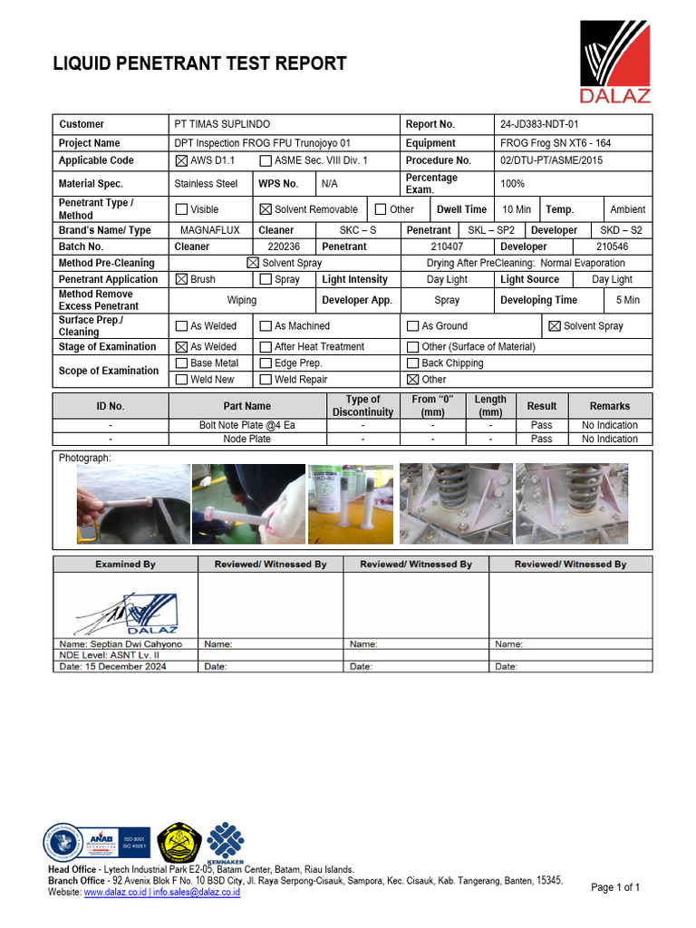 NDT DPT FROG (Node Plate, and Node Plate Bolts) | PDF | Mechanical Engineering | Industrial ...
