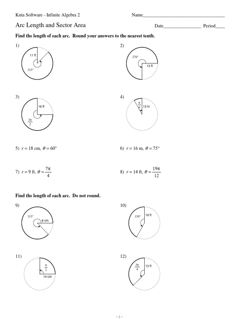 Arc Length and Sector Area | PDF | Area | Geometry