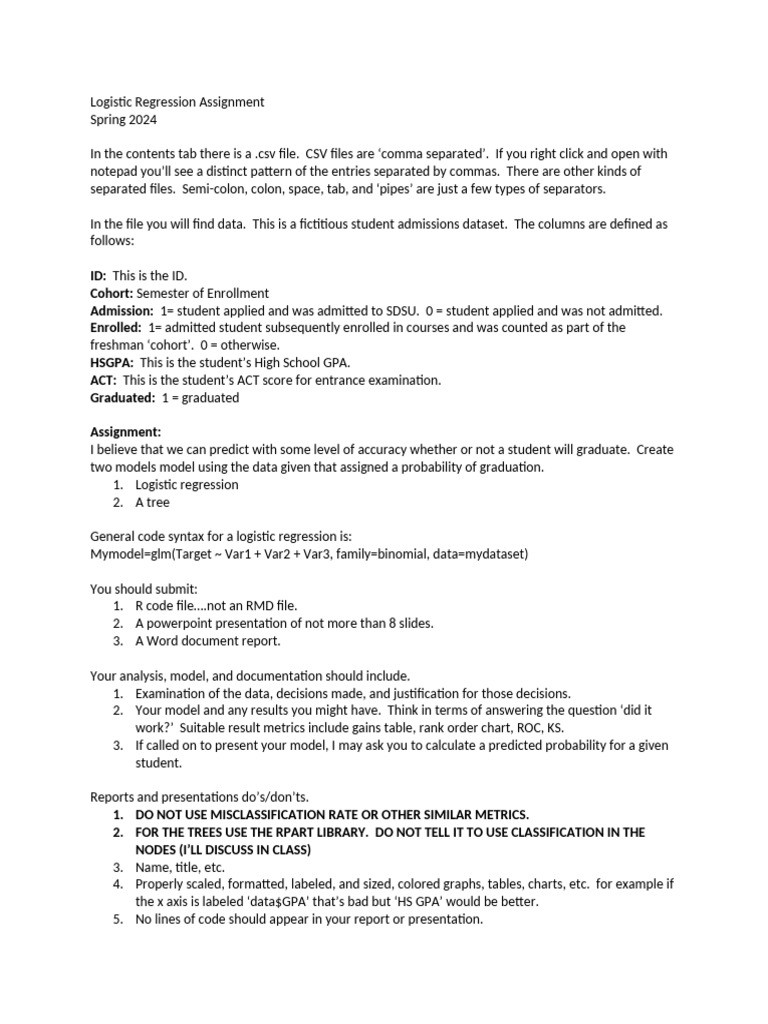 Logistic Regression Model for Graduation | PDF | Applied Mathematics