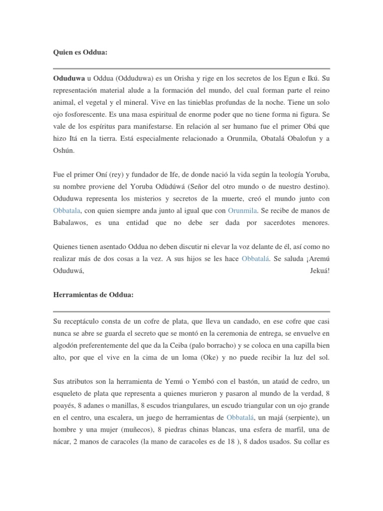 Quien Es Oddua | PDF | Santeria | Religión y creencia