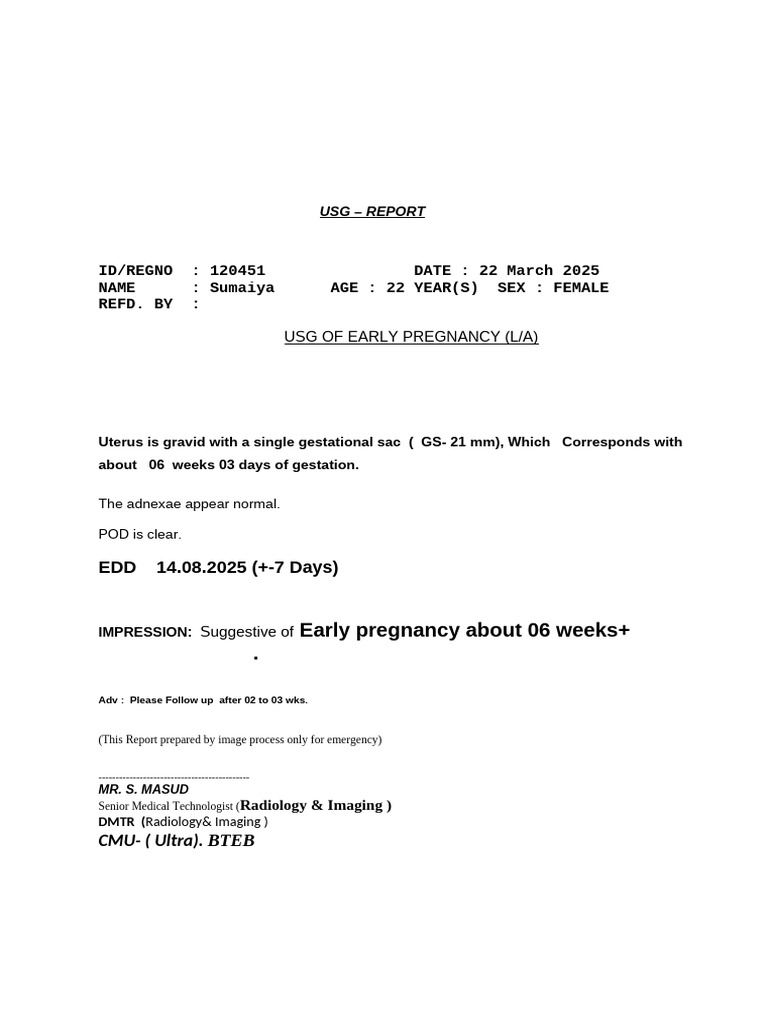 Early Pregnancy | PDF
