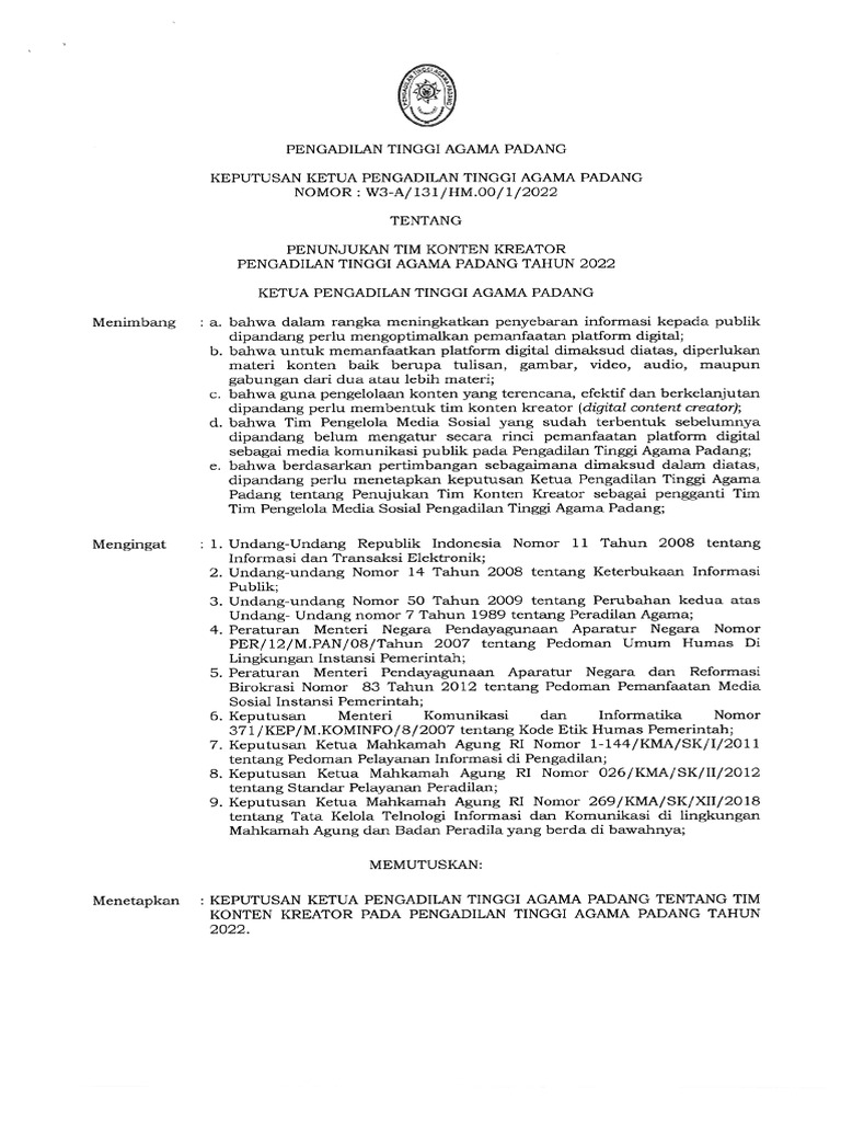 Contoh SK TIM Konten Kreator | PDF