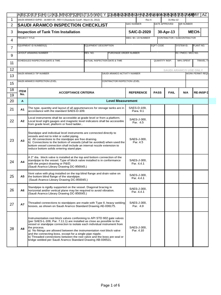 SAIC-D-2020 Rev 6 Tank Trim Installation | PDF | Plumbing | Mechanical Engineering