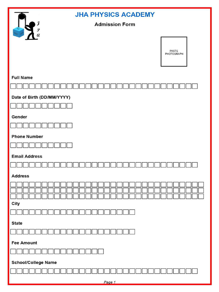 Template For Coaching Admission Forms | PDF
