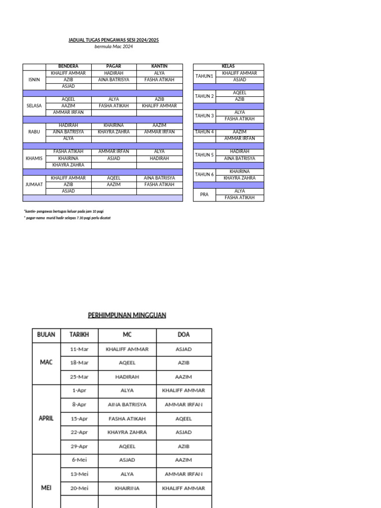 Jadual Pengawas 2024 Sheet 21 | PDF