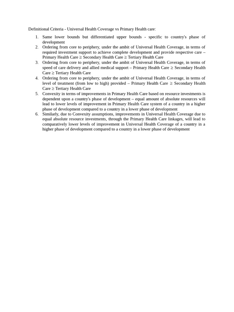 Note 1 - Definitional Criteria - UHC vs PHC | PDF