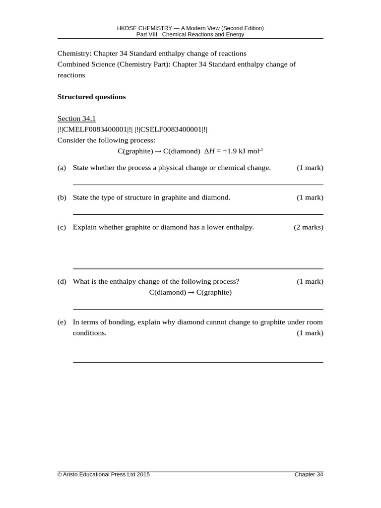 Chapter 34 Structured Questions | PDF | Chemical Reactions | Enthalpy