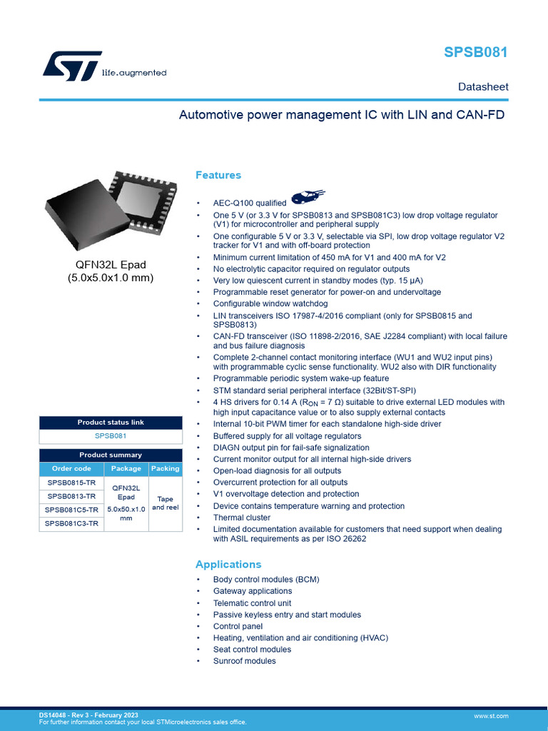 Data Sheet Ic Can Bus spsb081 | PDF | Power Supply | Capacitor