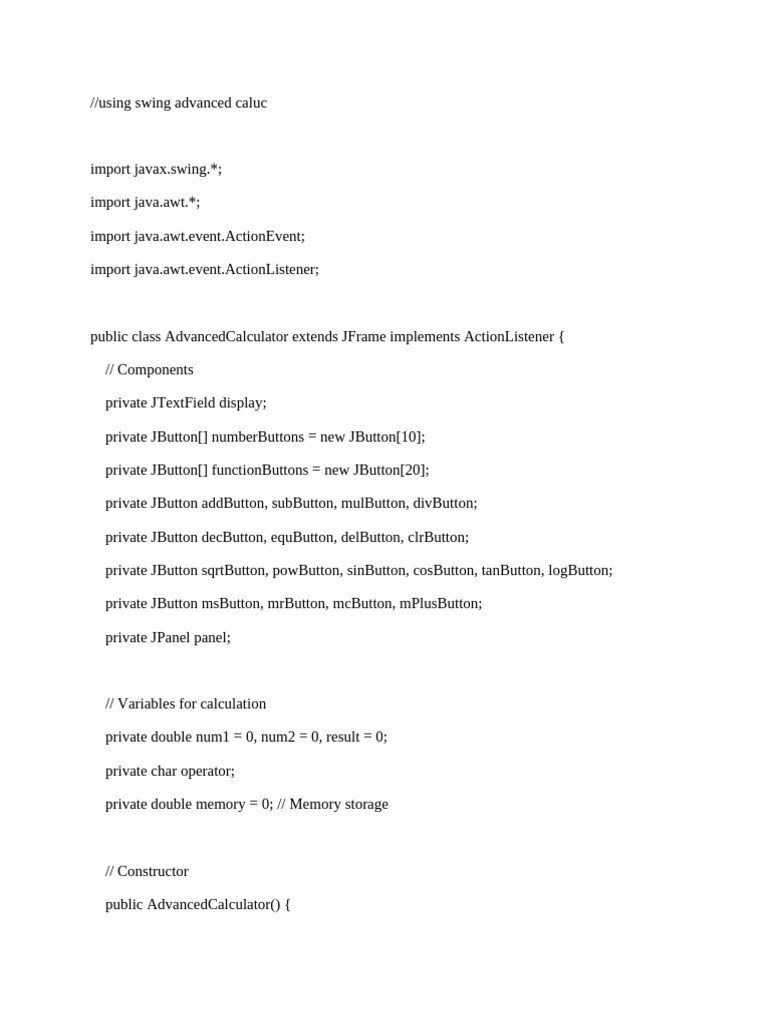 using swing advanced caluc | PDF | Computing | Object Oriented Programming