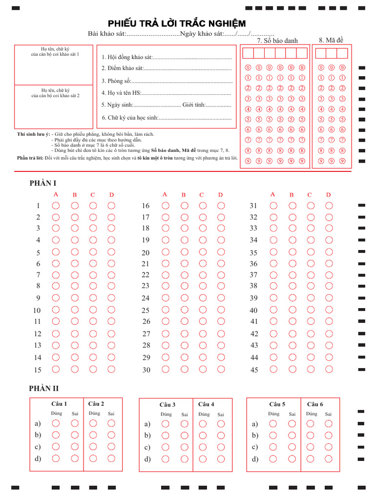 Mẫu - Phieu Tra Loi Trac Nghiem | PDF