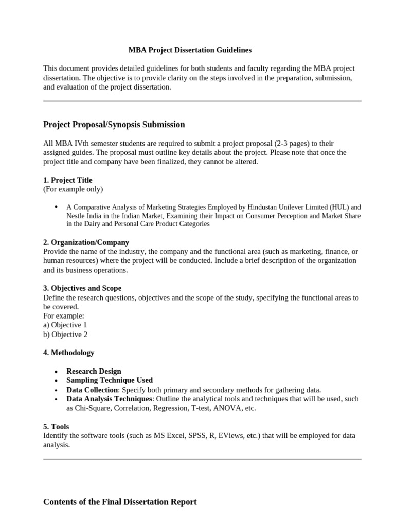MBA Project Dissertation Guidelines | PDF | Thesis | Data