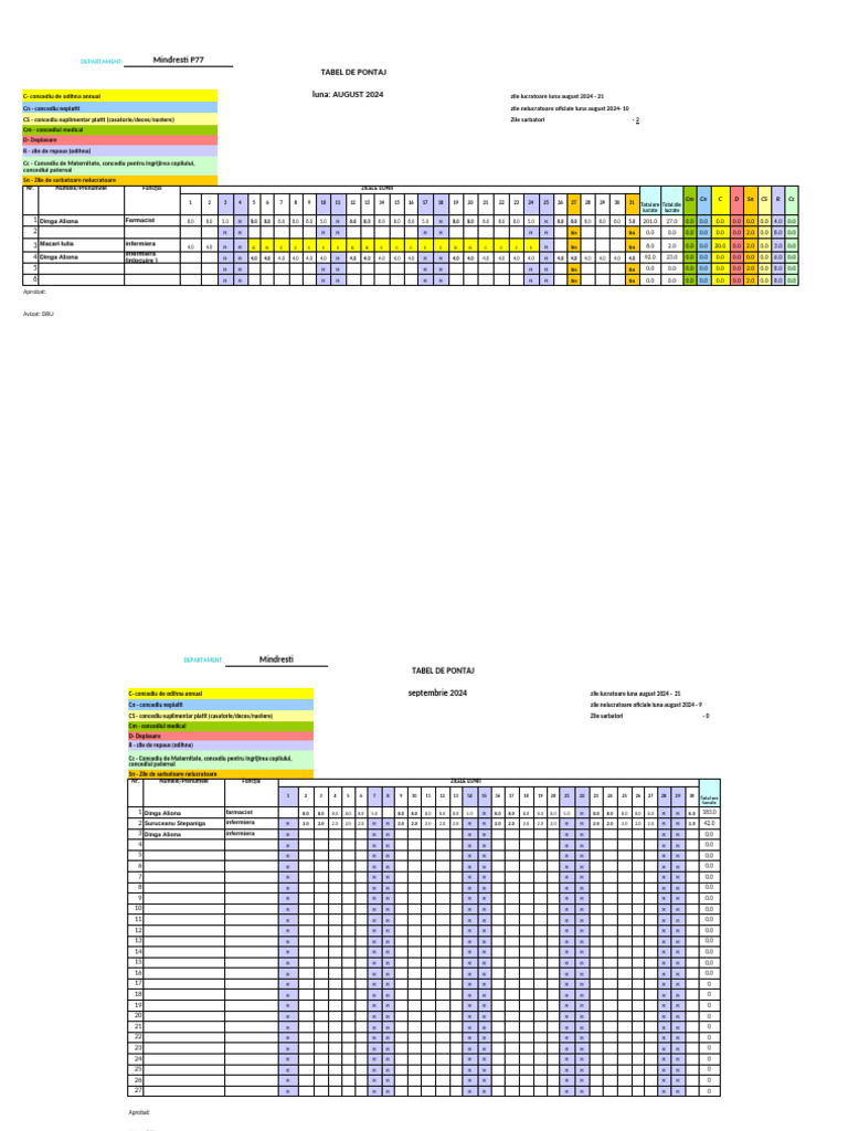 Model Tabel de Pontaj 2024 | PDF