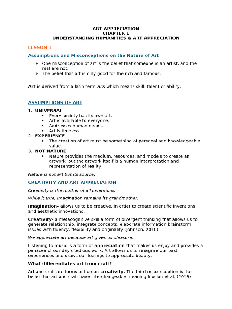 Art Appreciation Chapter 1 | PDF | The Arts | Aesthetics