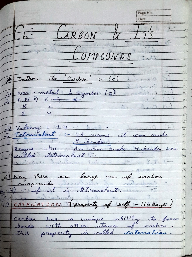 Class 10 Handwritten Notes Carbon & It's Compounds | PDF