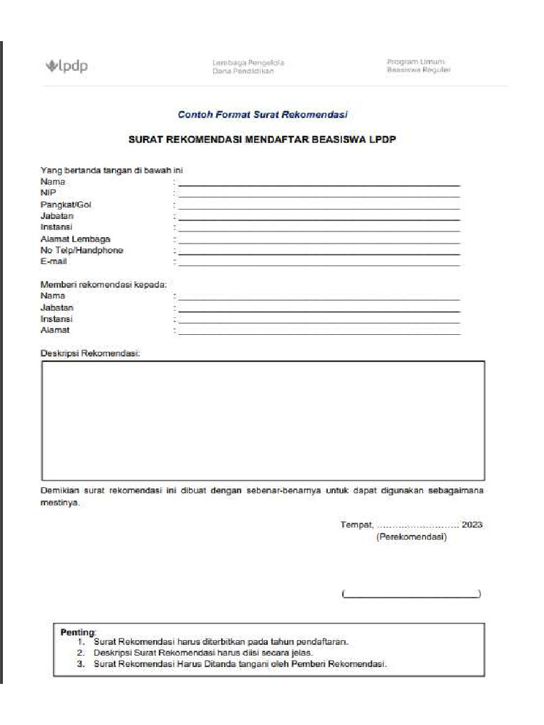 Contoh Surat Rekomendasi LPDP | PDF