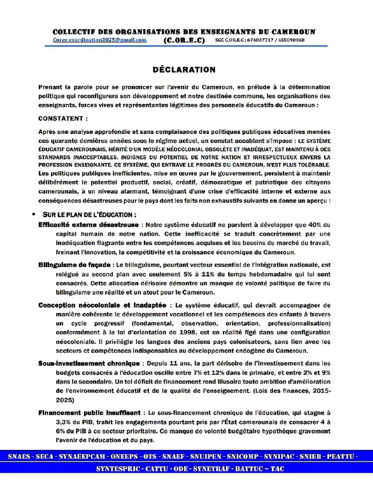 Déclaration Du COREC | PDF