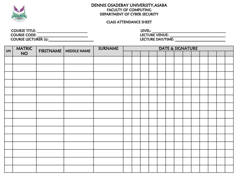 Class Attendance Sheet Template | PDF