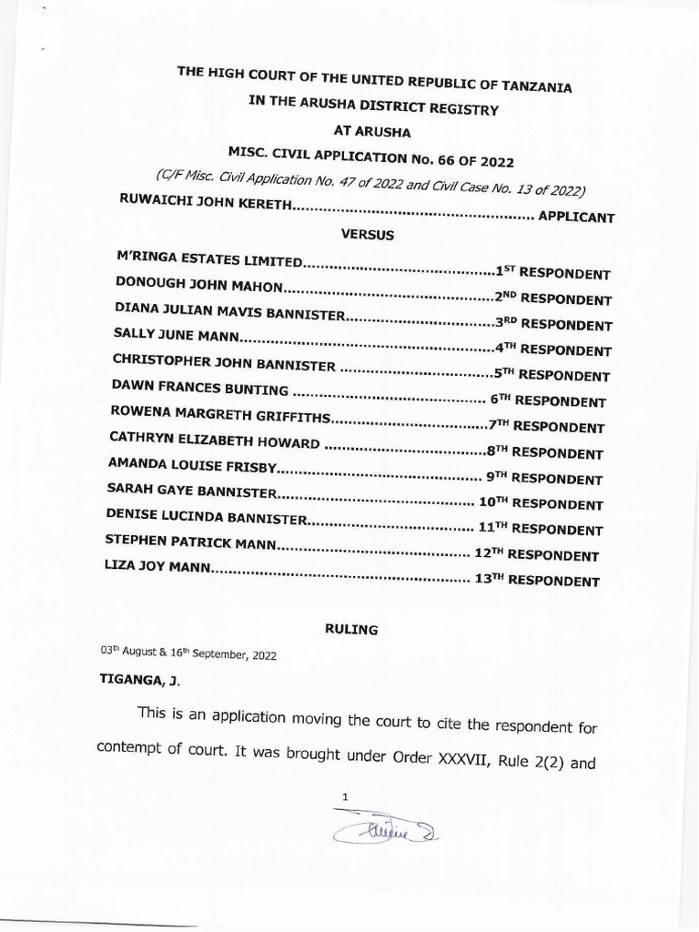 Ruwaich John Kereth Vs Mringa Estate Limited and 12 Others 2022 TZHC ...