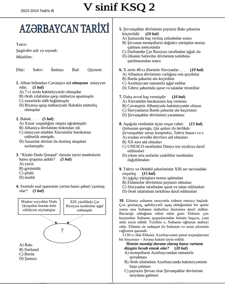 V Sinif KSQ 2 Az Hazır Ş - 102504 | PDF