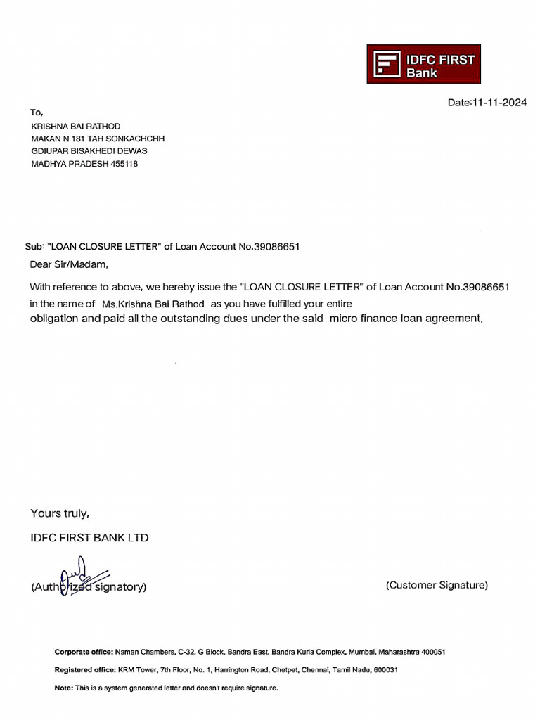 Idfc bank noc_241120_160538 | PDF