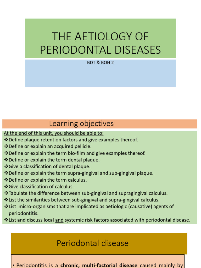 Aetiology of Periodontal Disease BDT & Boh 2 2025 | PDF ...