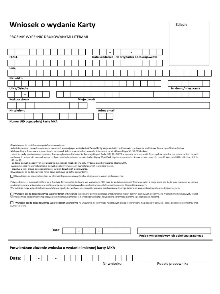 Wniosek o Wydanie Karty MKA | PDF