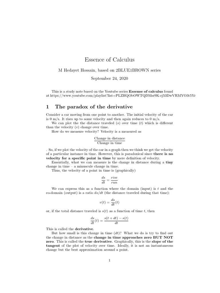 Essence of Calculus Study Notes | PDF