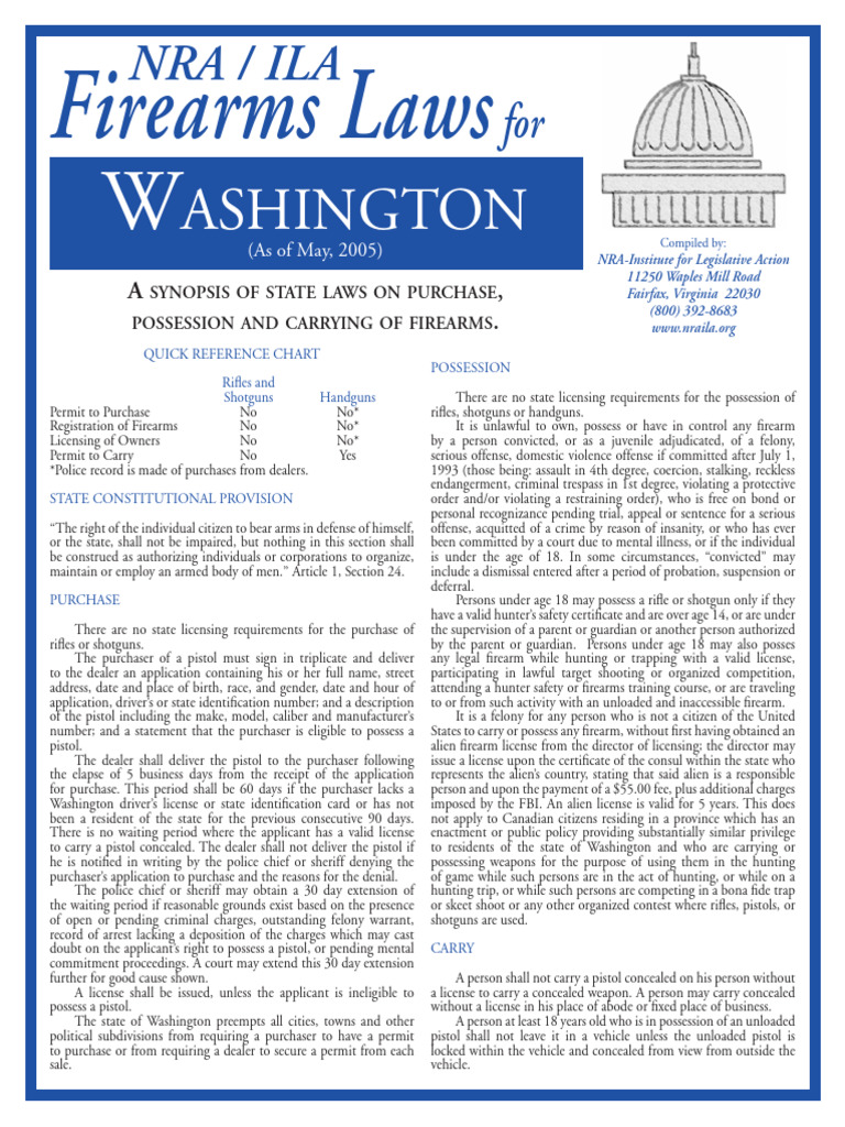 NRA ILA Firearms Laws For Washington - 05-2005 | PDF | Overview Of Gun ...