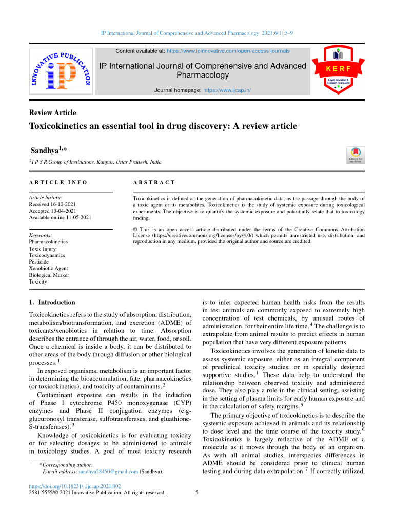 Toxicokinetics An Essential Tool in Drug Discovery | PDF ...