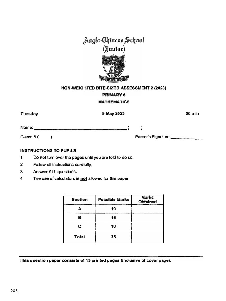P6 Maths WA2 2023 ACSJ Exam Papers | PDF