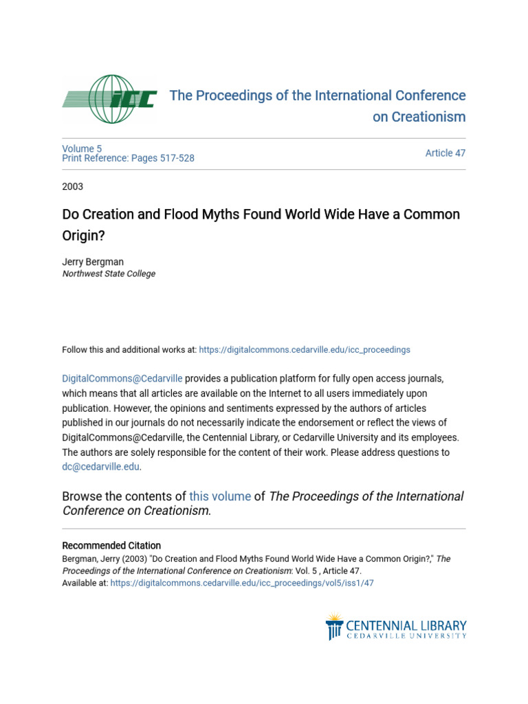 Do Creation and Flood Myths Found World Wide Have A Common Origin | PDF ...