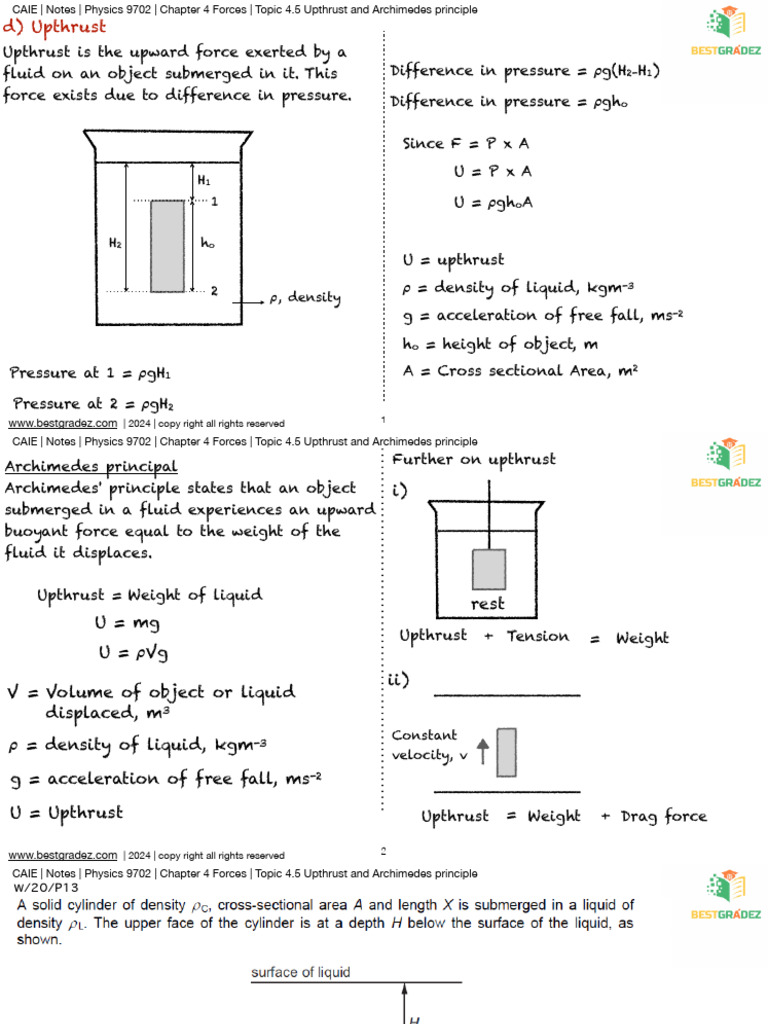 D) Upthrust: - 2024 - Copy Right All Rights Reserved | PDF | Buoyancy | Soft Matter