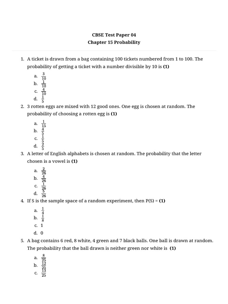 Chapter 15 Probability Test 04 | PDF | Probability | Playing Cards