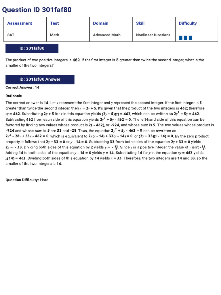 SAT Suite Question Bank - Results | PDF | Quadratic Equation | Equations