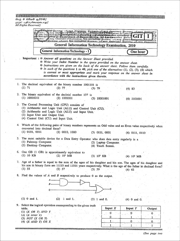 2010 AL GIT Past Paper English Medium | PDF