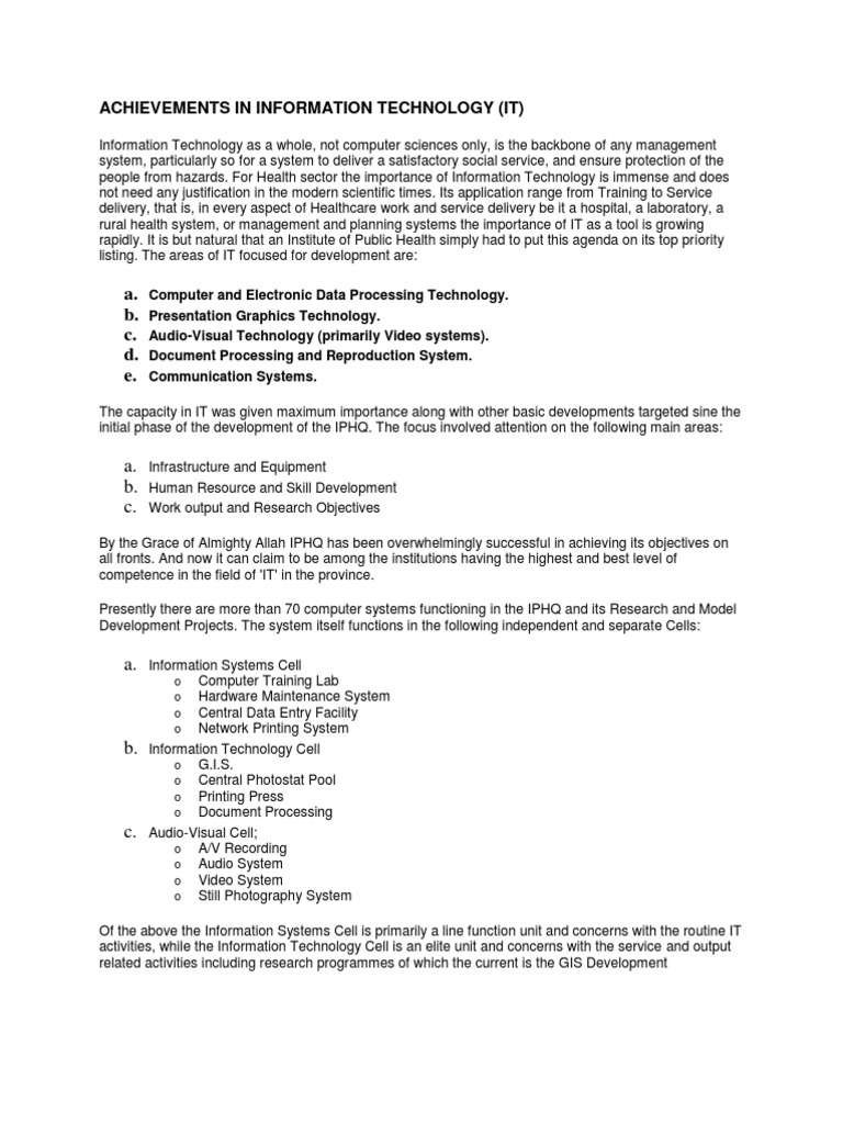 Achievements in Information Technology | PDF | Information Technology ...