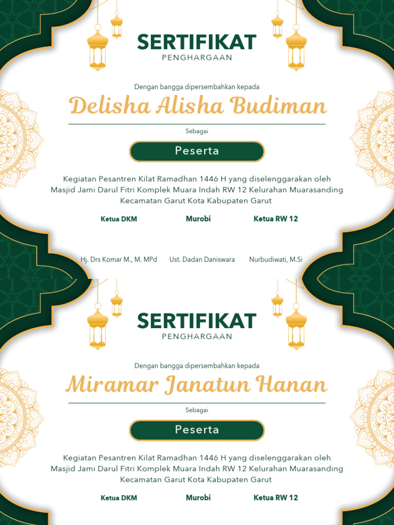 Sertifikat Paskil 2025 Masjid Jami Darul Fitri | PDF