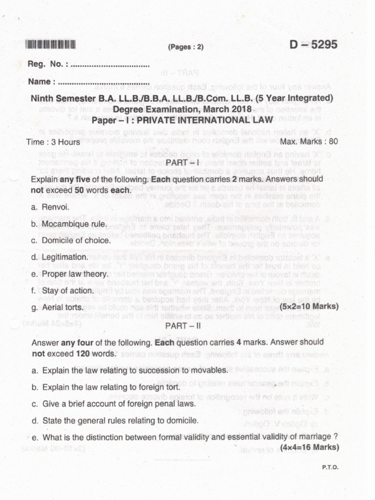 PVT Inter Law BA BBA BCom Mar 2018 IX Sem3 | PDF