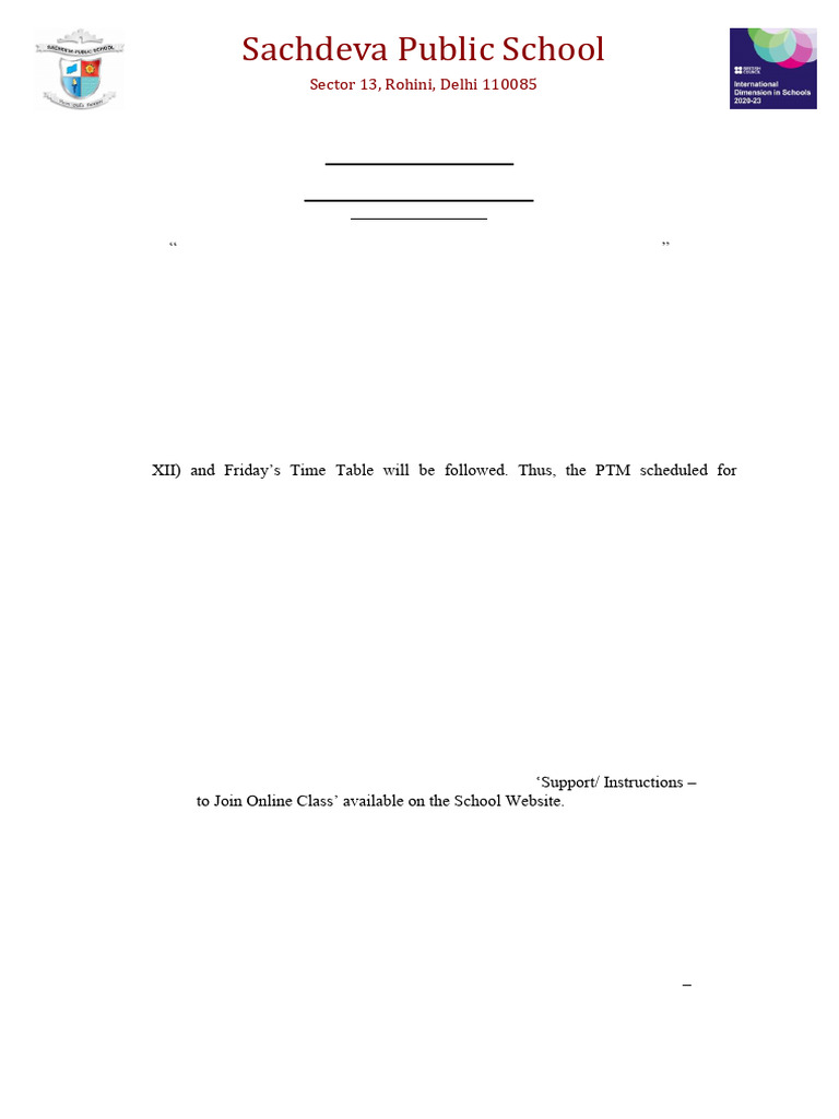 A16 Update Regarding Online PTMs (L.K.G To Class XII) | PDF