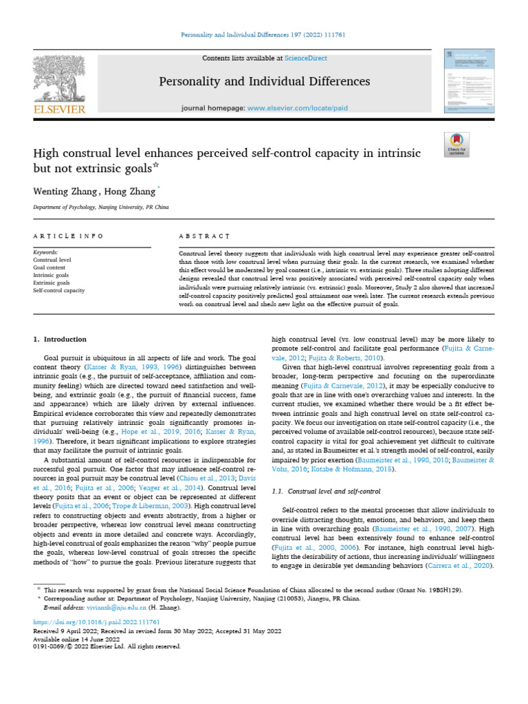 2022-High Construal Level Enhances Perceived Self-Control Capacity in ...