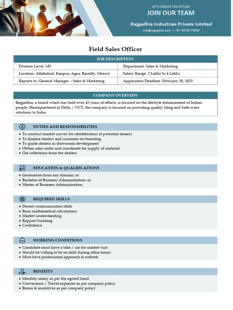 Field Sales Officer Job Description | PDF